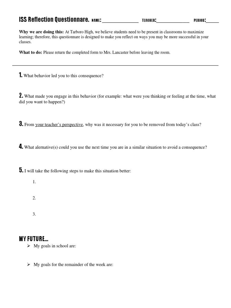 ISS Reflection Questionnaire Template | PDF