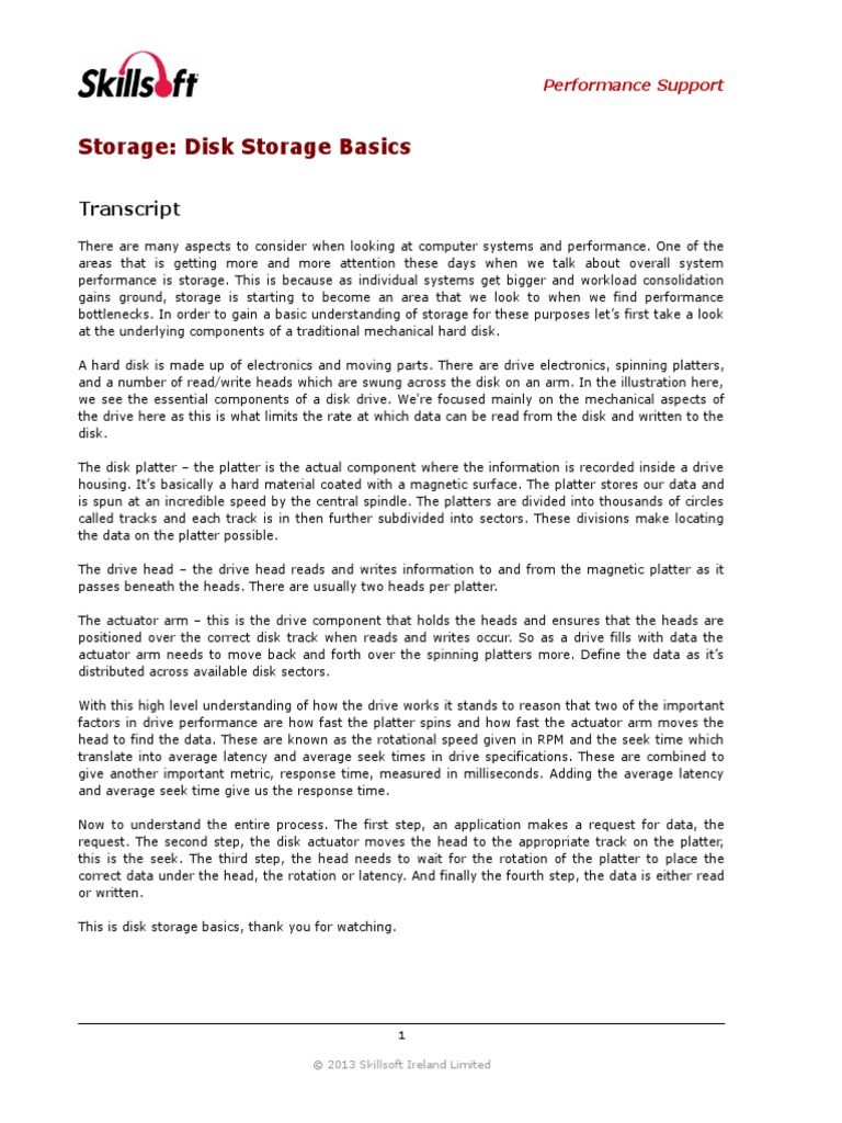 Storage: Disk Storage Basics: Transcript | PDF | Hard Disk Drive | Disk ...