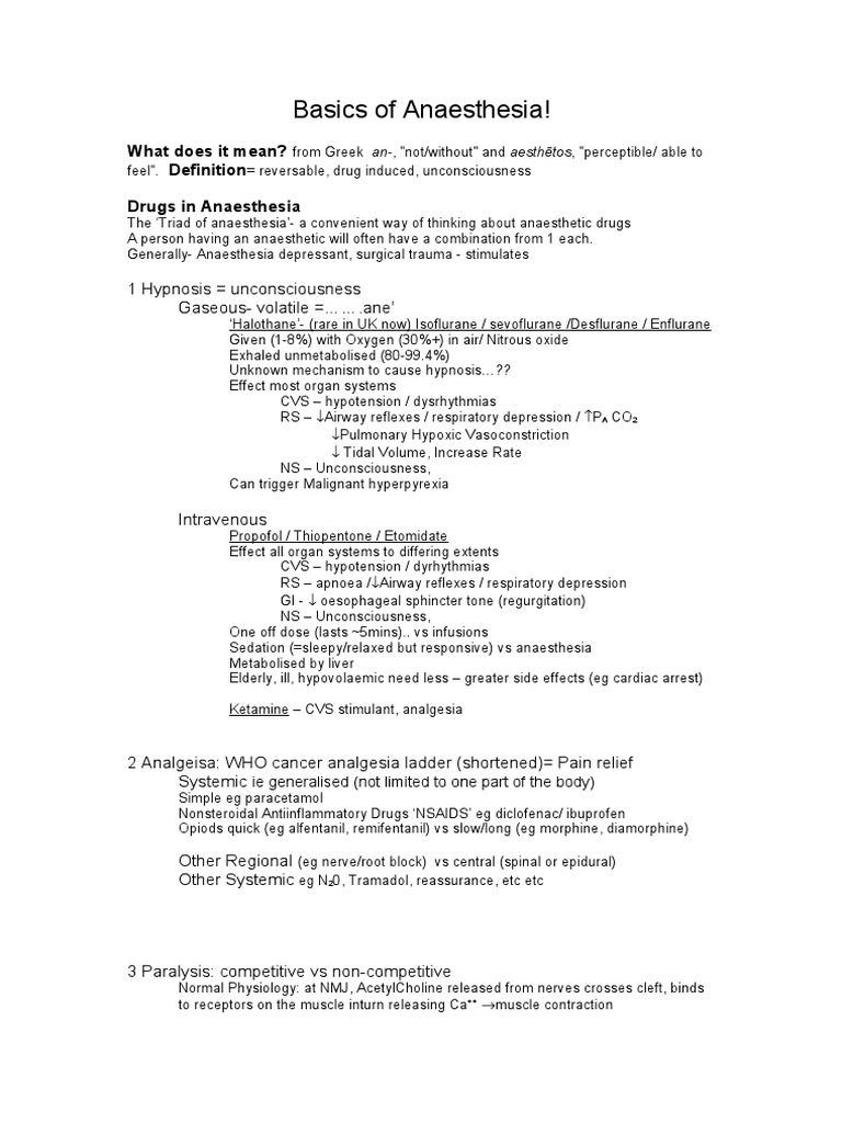 Basic Knowledge of Anaesthesia | PDF | Anesthesia | Analgesic