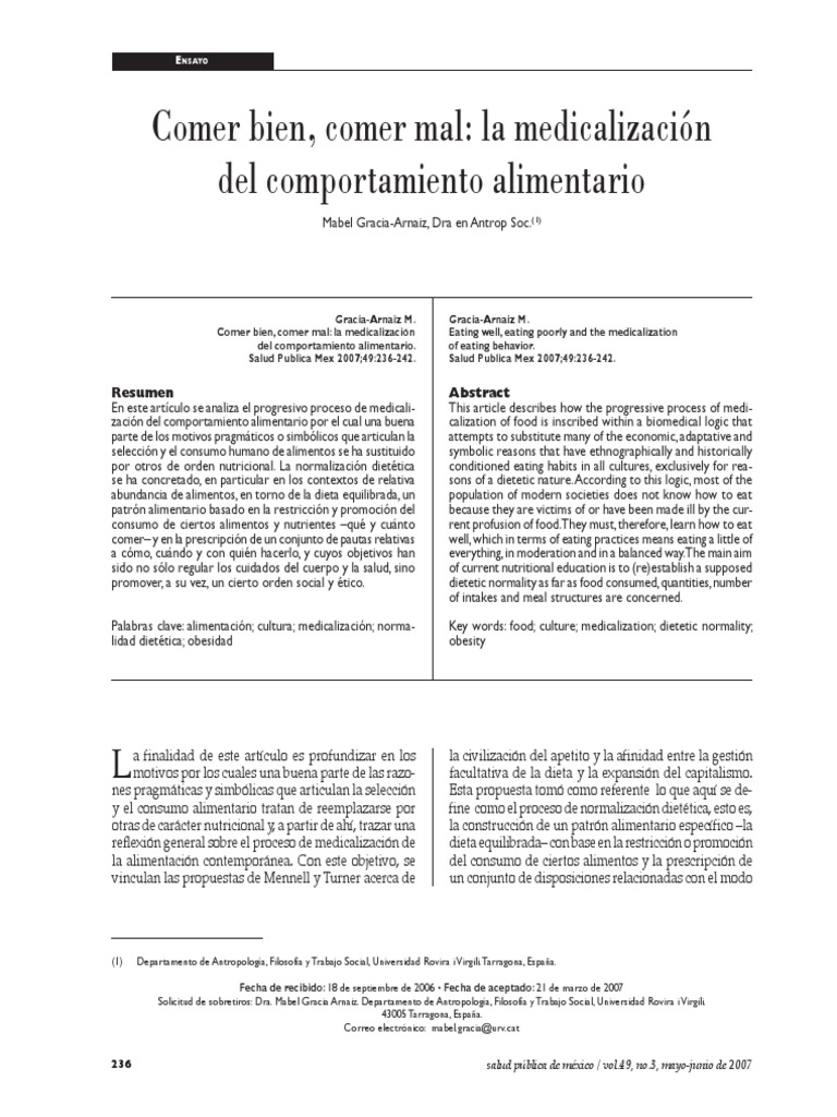 Comer Bien, Comer Mal. La Medicalización Del Comportamiento Alimentario ...