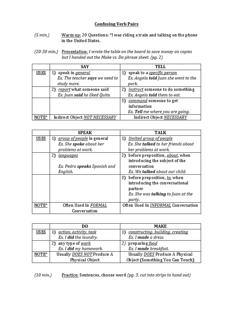 Confusing Verb Pairs | PDF | Syntax | Grammar