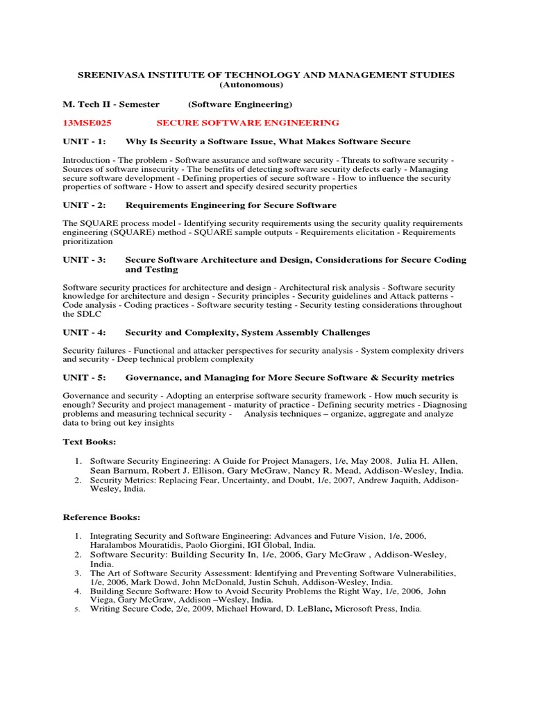 Secure Software Engineering (m.tech-II) | PDF | Engineering | Software ...