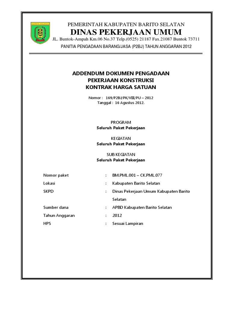 Addendum Final Dok Lelang PML Dpu Barsel-Non Lpse | PDF