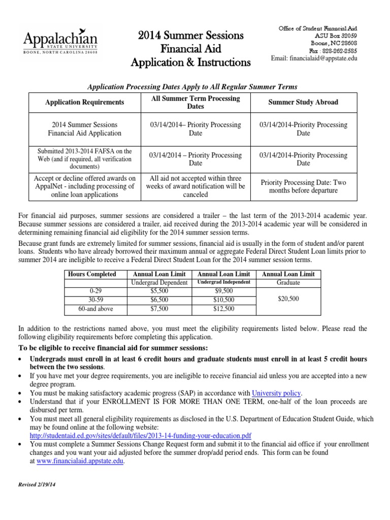 2014 Summer Financial Aid Application | PDF | Student Financial Aid In ...