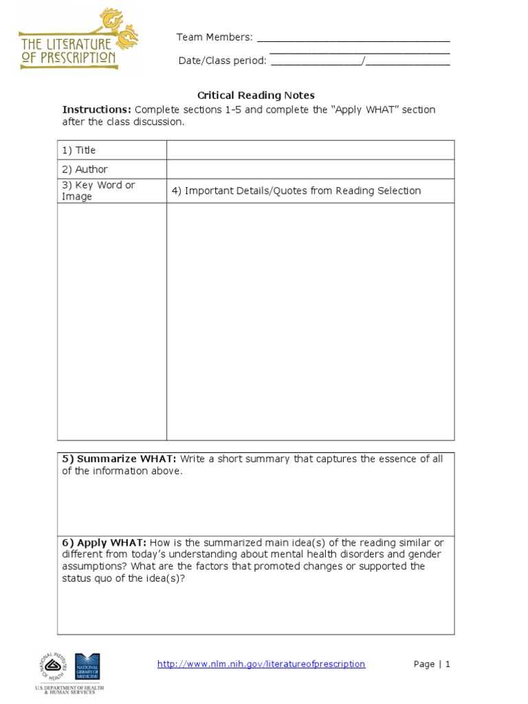 Critical Reading Worksheet | PDF