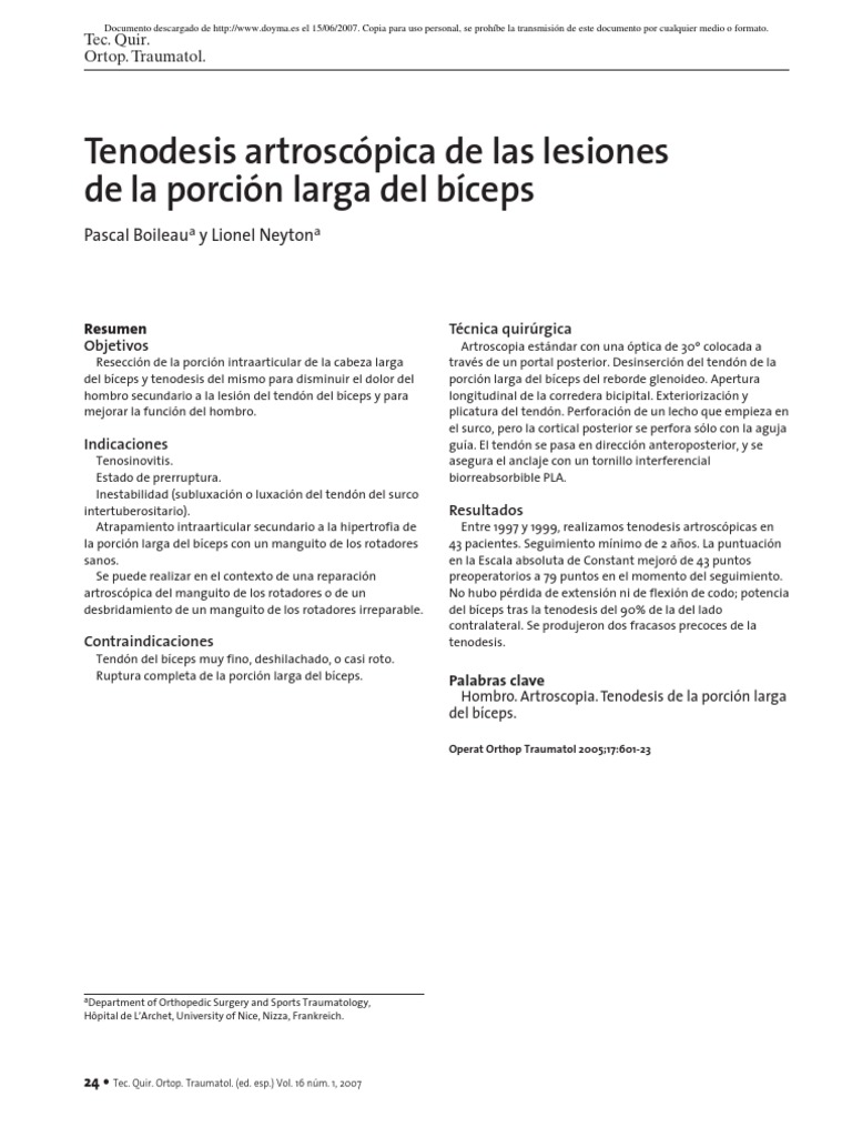 Tenodesis artroscópica del bíceps | PDF | Hombro | Codo