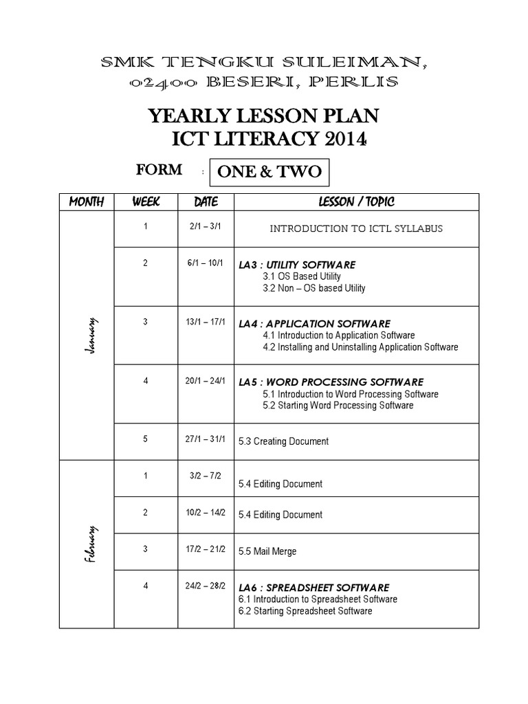 Rancangan Tahunan Ictl 2014 Form1 | PDF | Software | Internet
