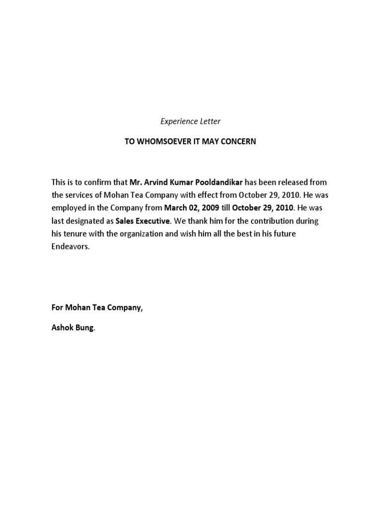 Experience Letter | PDF