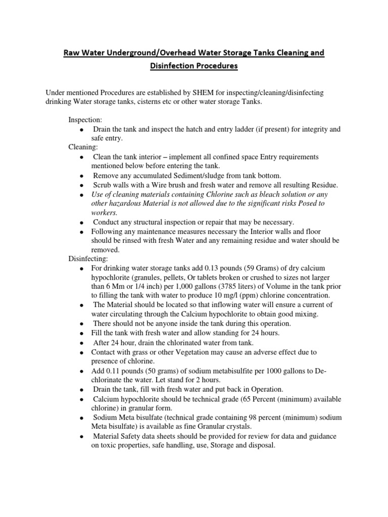 Water Tank Cleaning and Disinfection Guide | PDF | Chlorine | Water