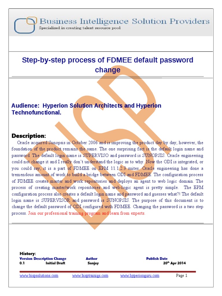 Step-By-step Process of FDMEE Default Password Change | PDF | Password ...