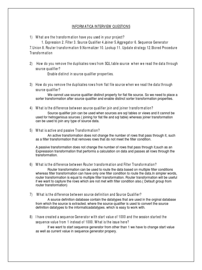 Informatica Interview Questions Pdf Parameter Computer Programming Sql