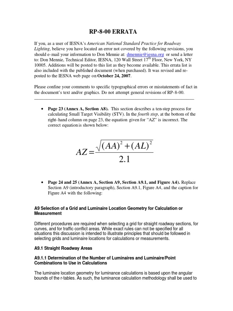 Ansi Iesna RP 8 00 Errata | PDF | Lane | Nature