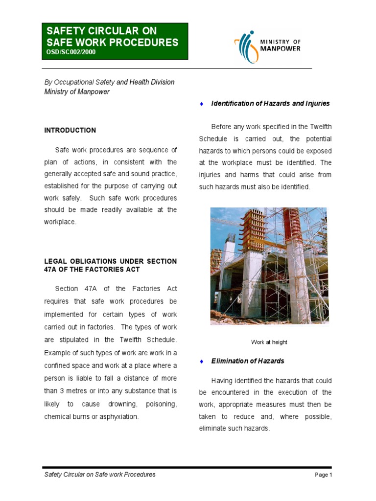 Safety Circular On Safe Work Procedures: by Occupational Safety and ...