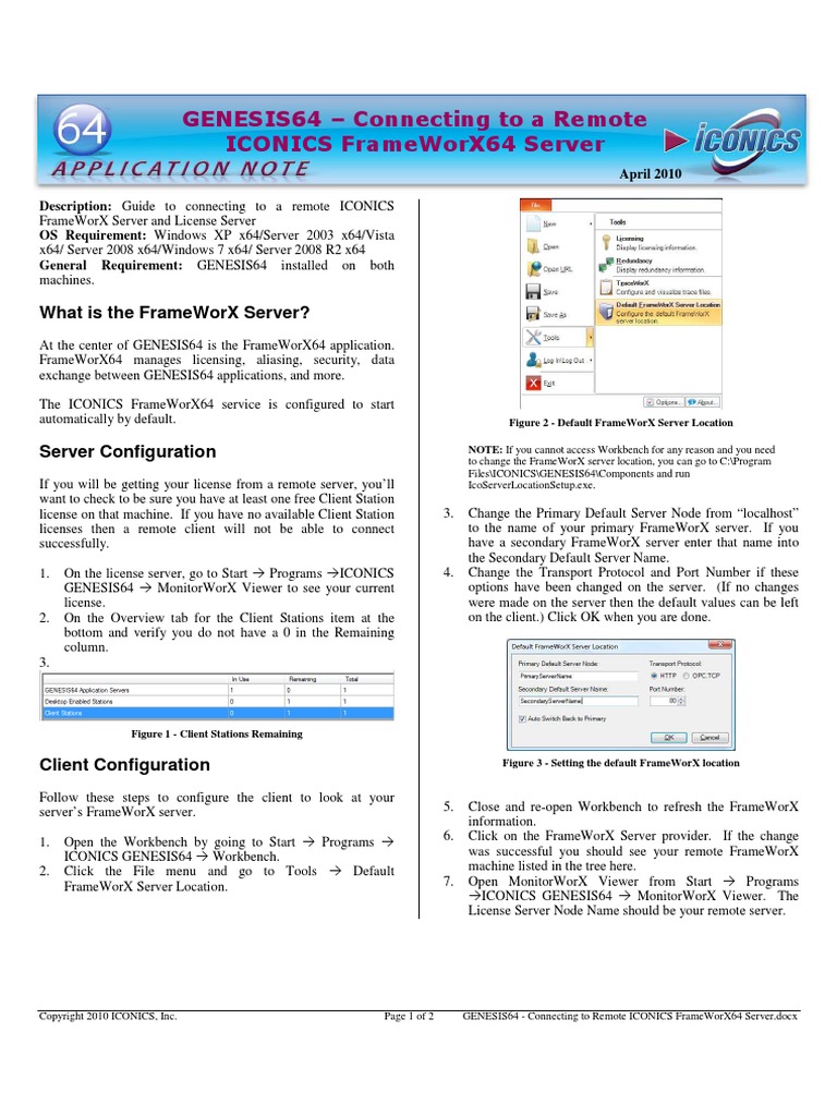 GENESIS64 - Connecting To Remote ICONICS FrameWorX64 Server | PDF ...