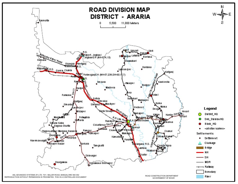 Road Division Map District - Araria: 0 11,000 5,500 Meters | PDF