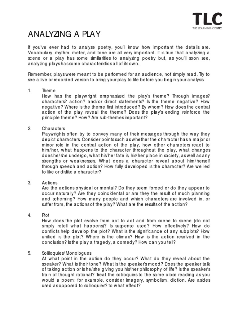 Analyzing A Play | Download Free PDF | Plot (Narrative) | Playwright