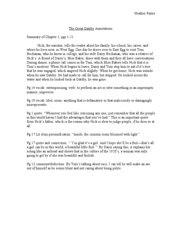 The Great Gatsby Annotations | PDF | Home & Garden | Art