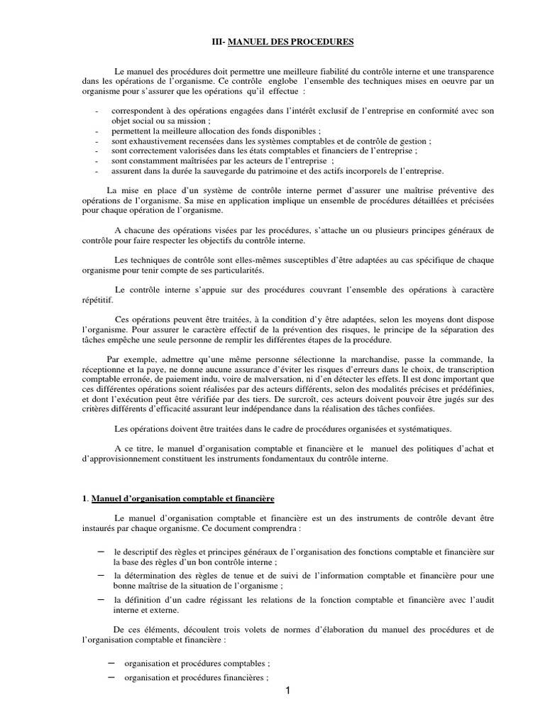 Le Manuel Des Procedures Comptables PDF | PDF | Contrôle interne ...