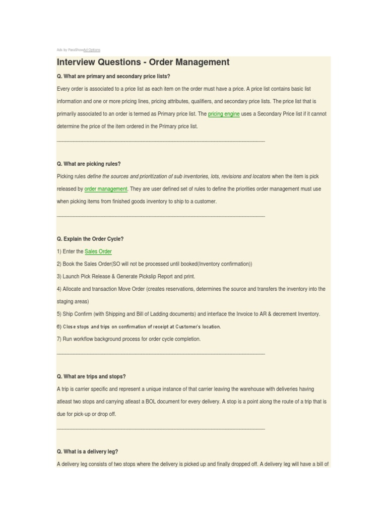 Interview Questions - Oracle Order Management | PDF | Inventory | Computing