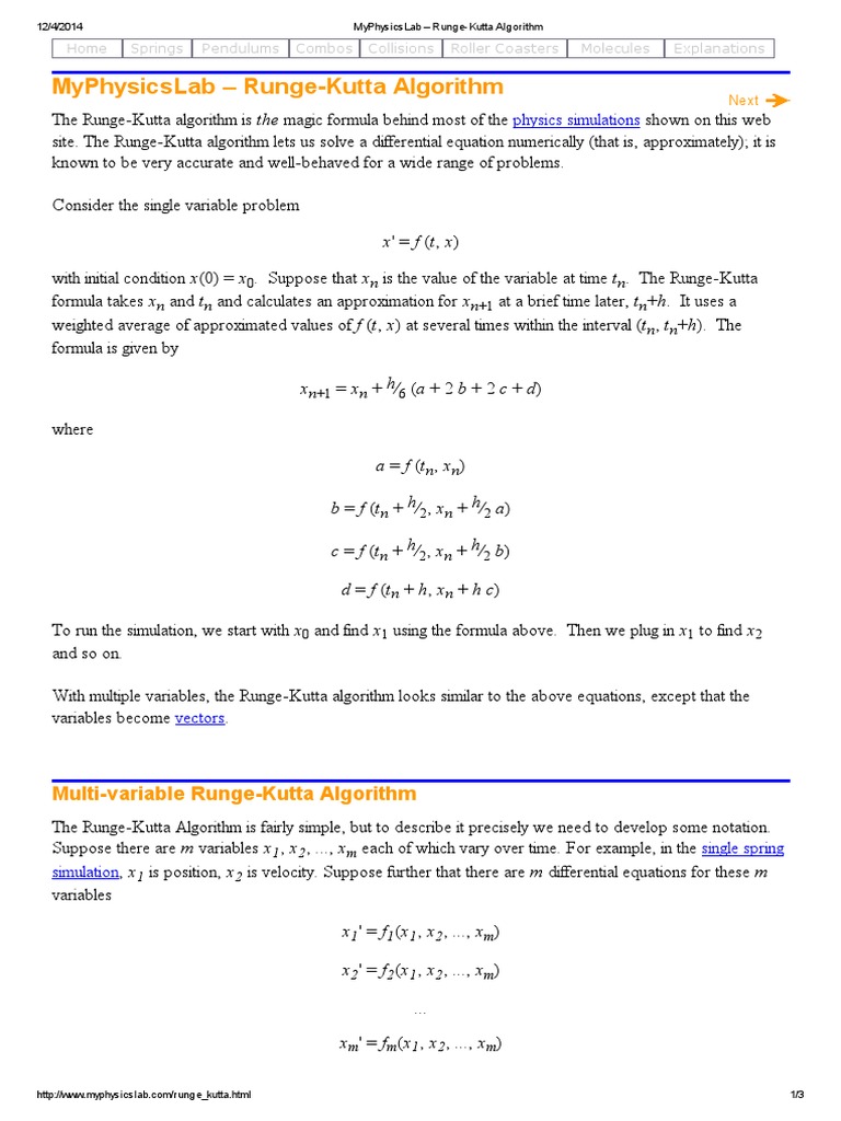Runge Kutta Algorithm | PDF | Algorithms | Mathematical Analysis