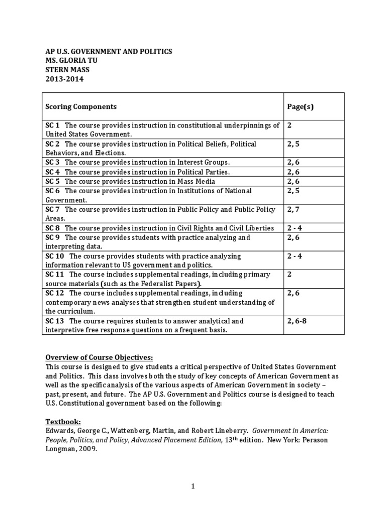 AP US Government Course Calendar | PDF | United States Congress ...