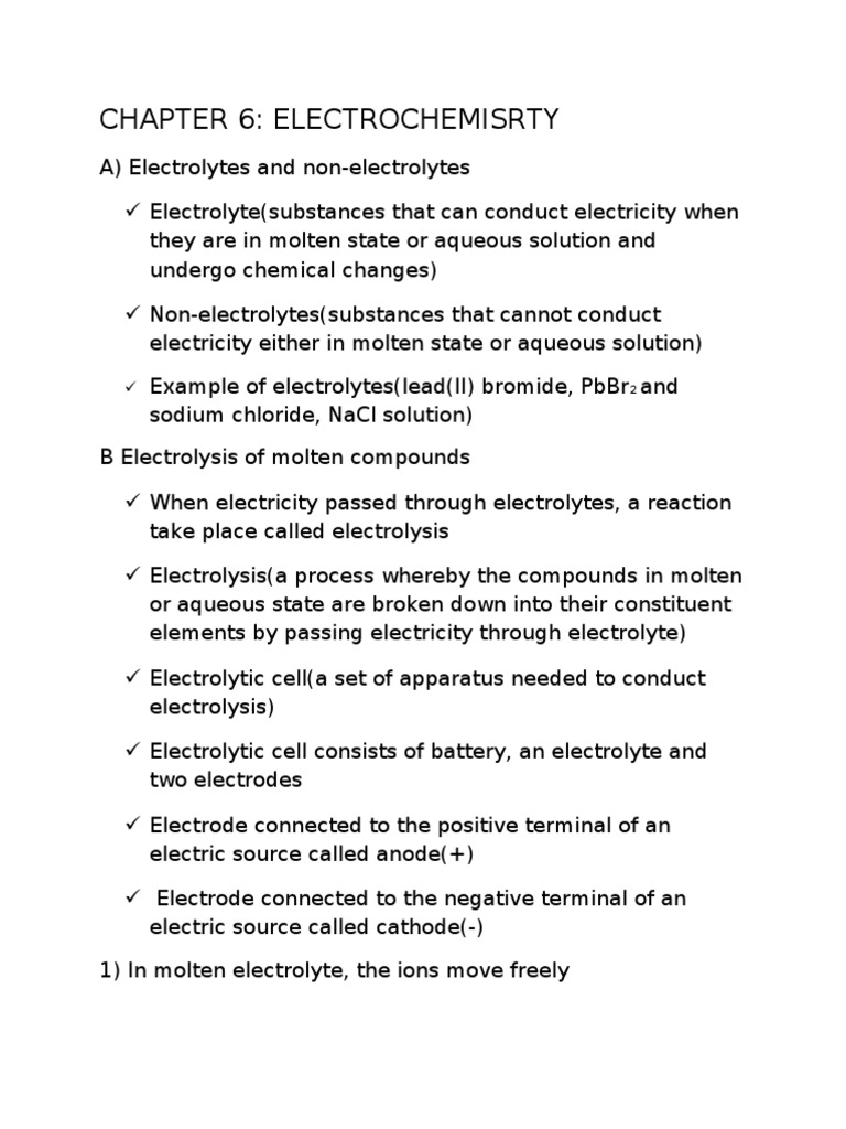 Electrochemistry: Electrolysis Explained | PDF