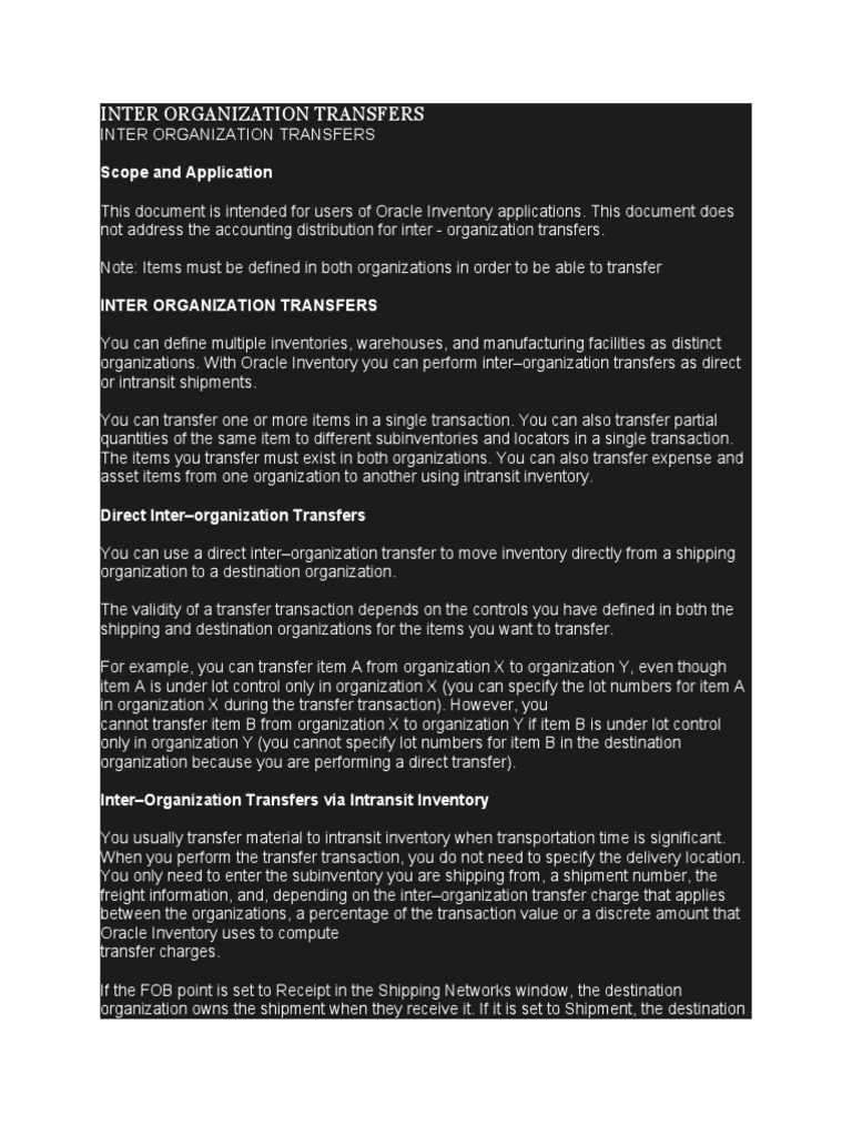 Inter Organization Transfers | PDF | Inventory | Computing