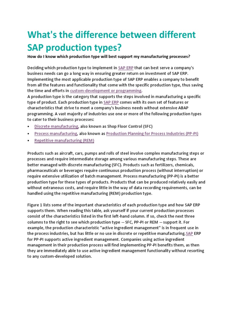 Production Types in SAP ERP | PDF | Business Process | Production And ...