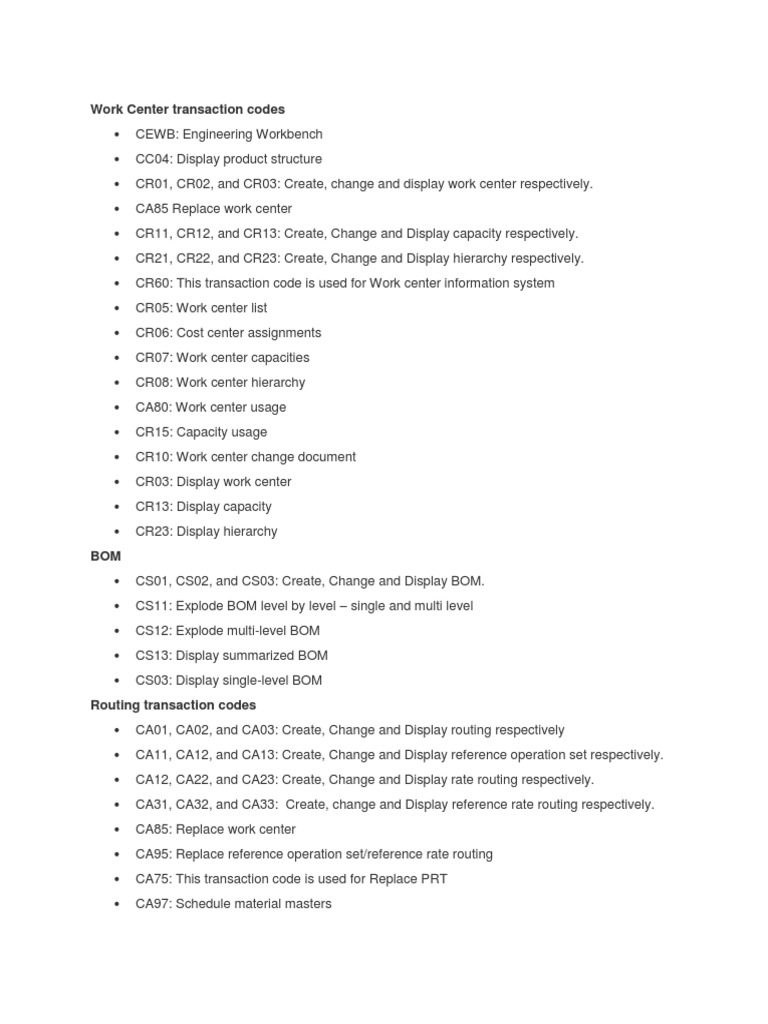 t-codes.docx | Computing | Technology