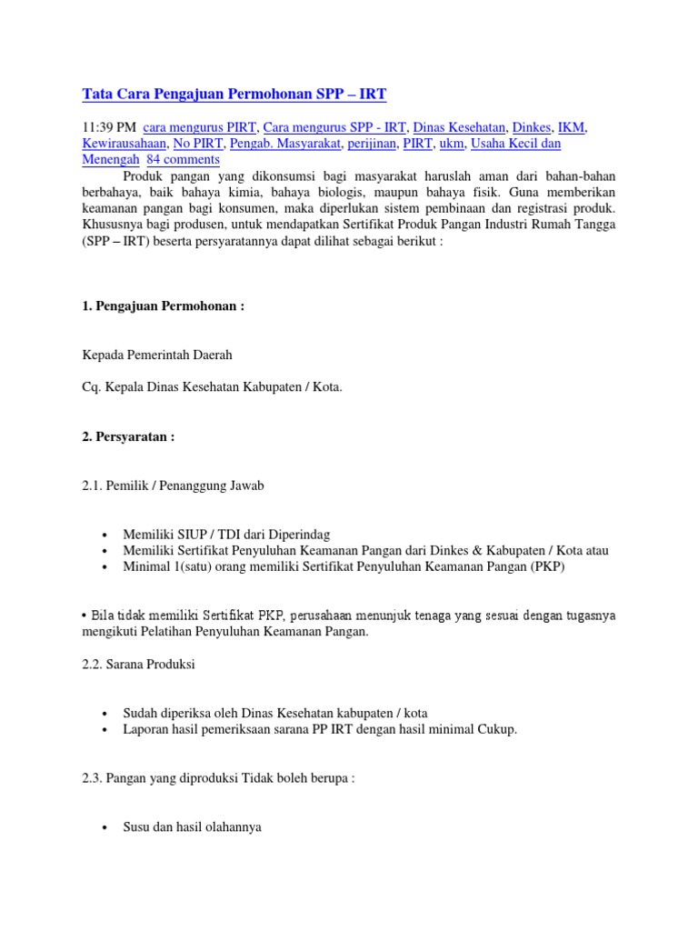 Tata Cara Pengajuan Permohonan SPPIRT | PDF