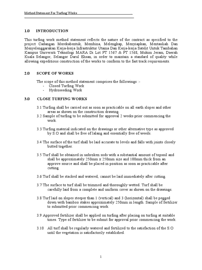 Turfing Works Method Statement Guide | PDF | Sod | Environmental Design