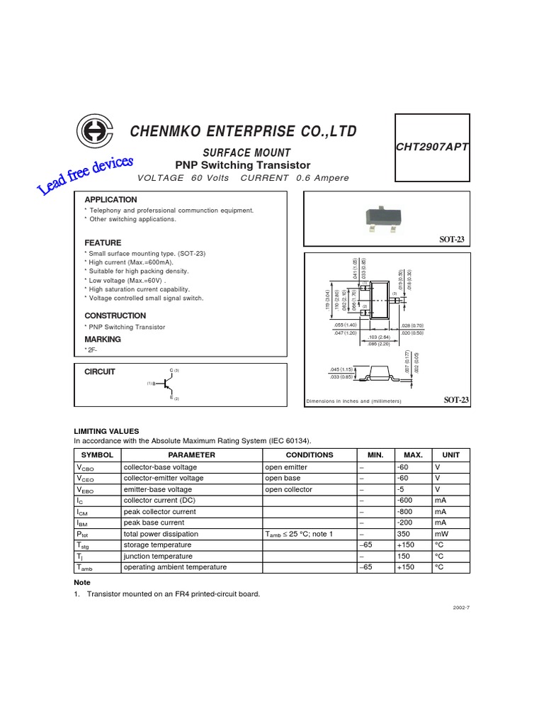 CHT 2907 Apt SMD Transistor | PDF | Bipolar Junction Transistor ...