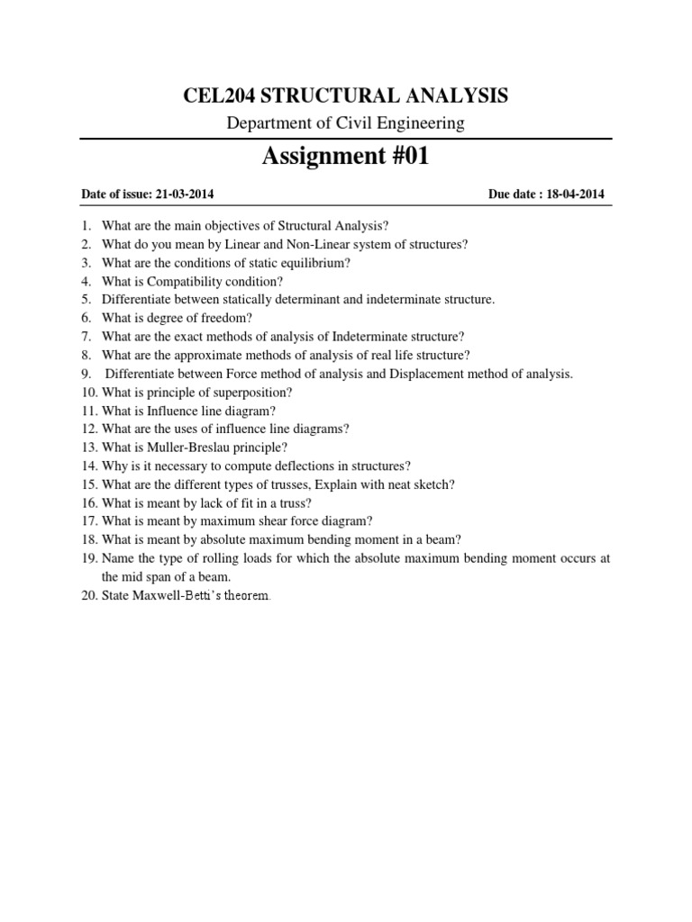 Structural Analysis Assignment 01 | PDF