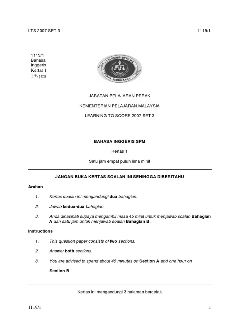 SPM Bi Paper 1 Set 3 | PDF | Behavior Modification | Learning