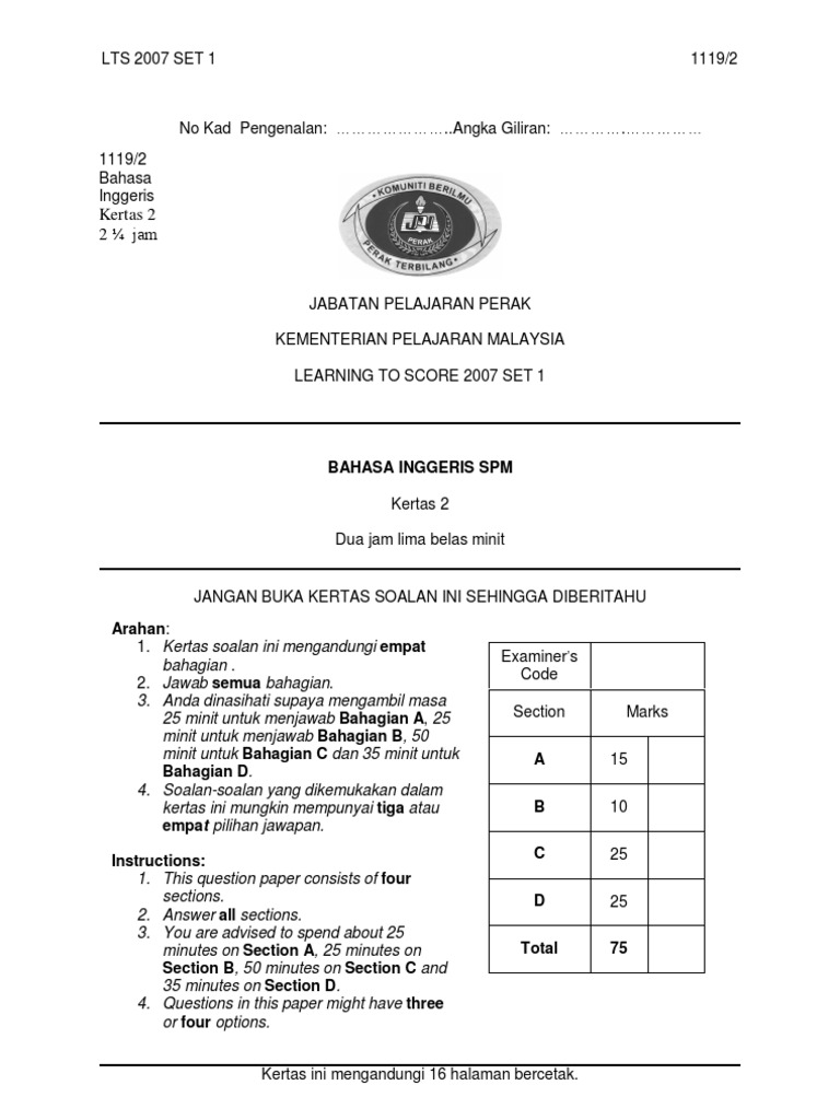 SPM Bi Paper 2 Set 1 | PDF