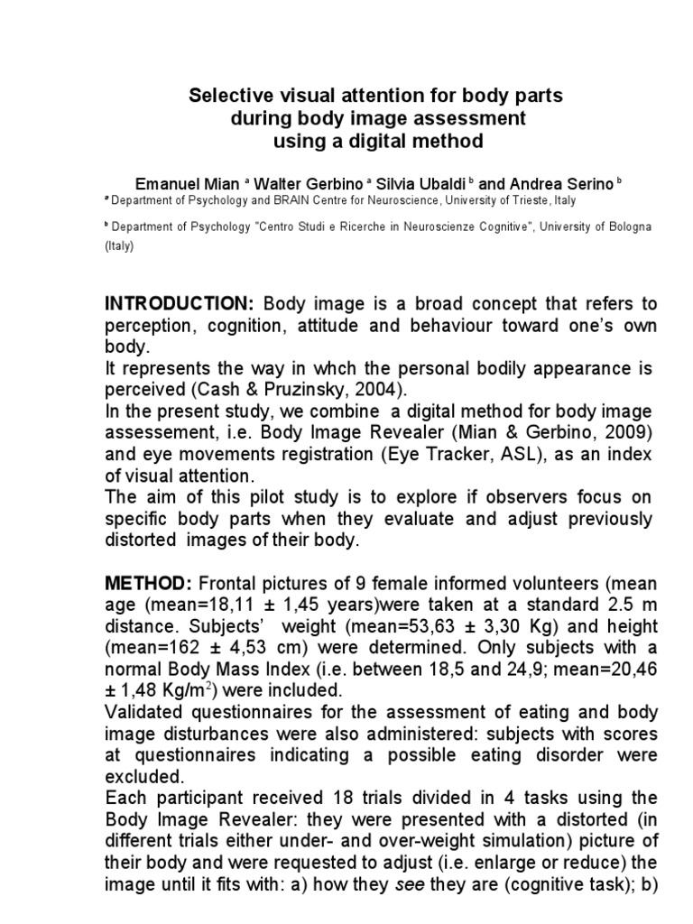 Selective Visual Attention For Body Parts During Body Image Assessment Using A Digital Method by ...