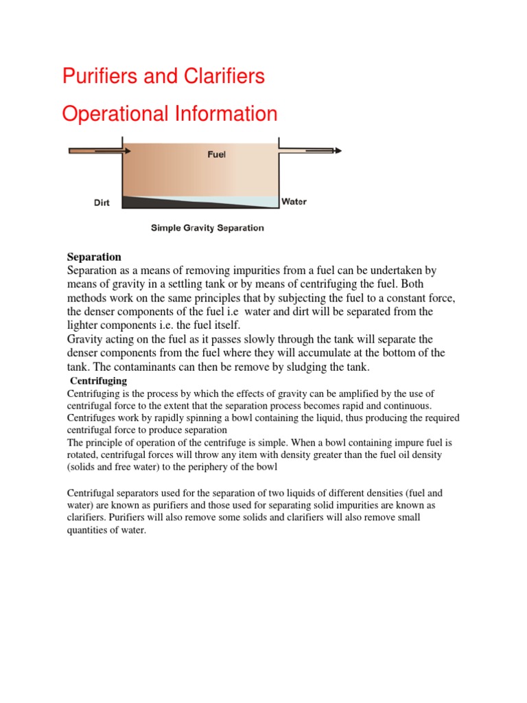 Purifiers and Clarifiers | PDF | Centrifuge | Fuel Oil