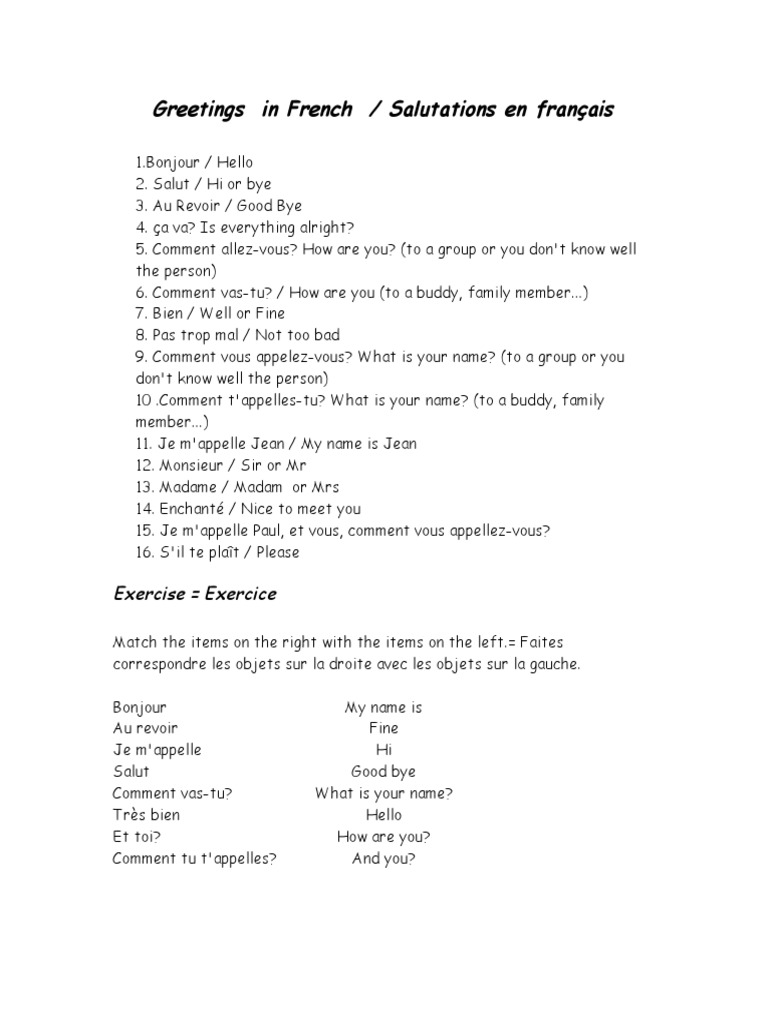Greetings in French / Salutations en français | PDF