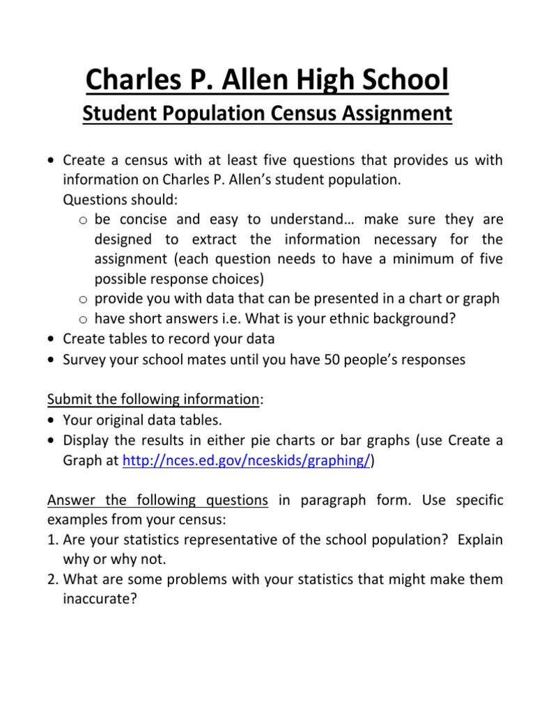 Charles P. Allen High School: Student Population Census Assignment | PDF