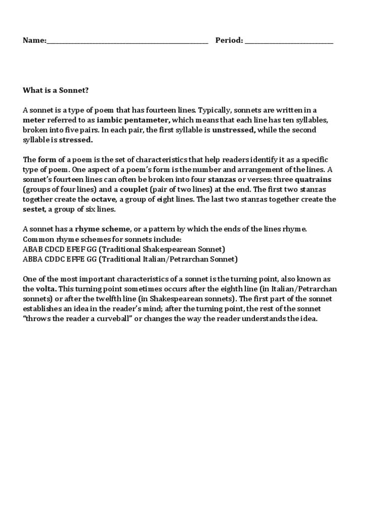 Sonnet Unit Packet | PDF | Sonnets | Metre (Poetry)