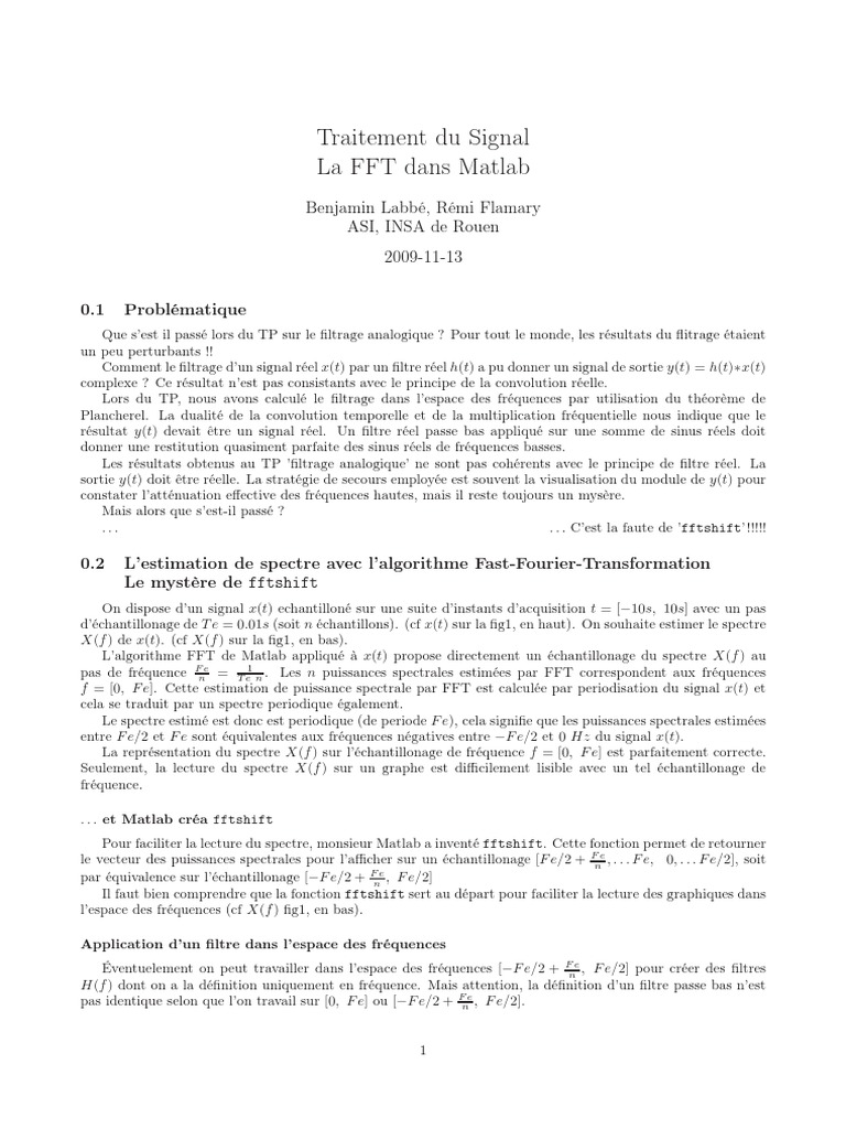 FFT Et Fftshift Dans Matlab | PDF | Filtre (électronique ...