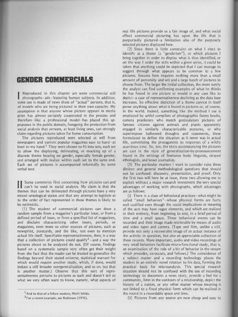 Erving Goffman Gender Commercials | PDF | Advertising | Gender