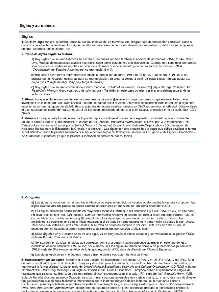Siglas y Acrónimos: Definición y Ejemplos | PDF | Acrónimo | Idiomas