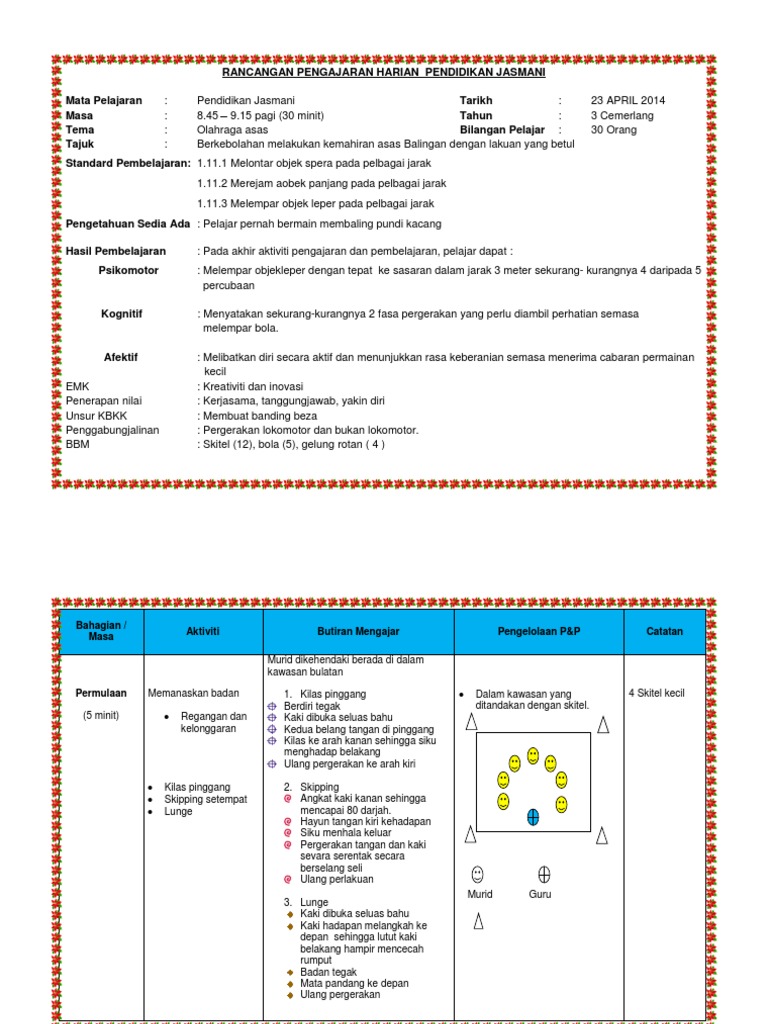 Rancangan Pengajaran Harian Pendidikan Jasmani | PDF