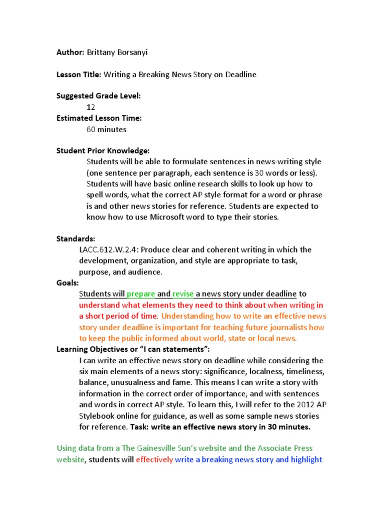 Writing Breaking News on Deadline | PDF | News | Sentence (Linguistics)