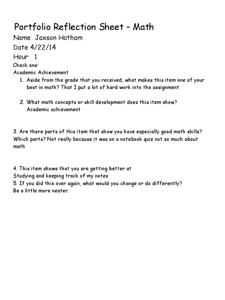 Math Portfolio Reflection by Jaxson Hotham | PDF | Computers