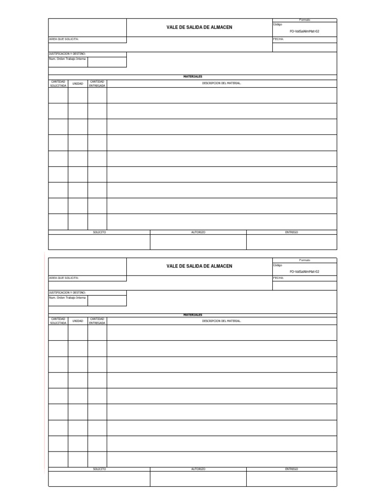 Vale Salida de Almacen (Materiales) | PDF