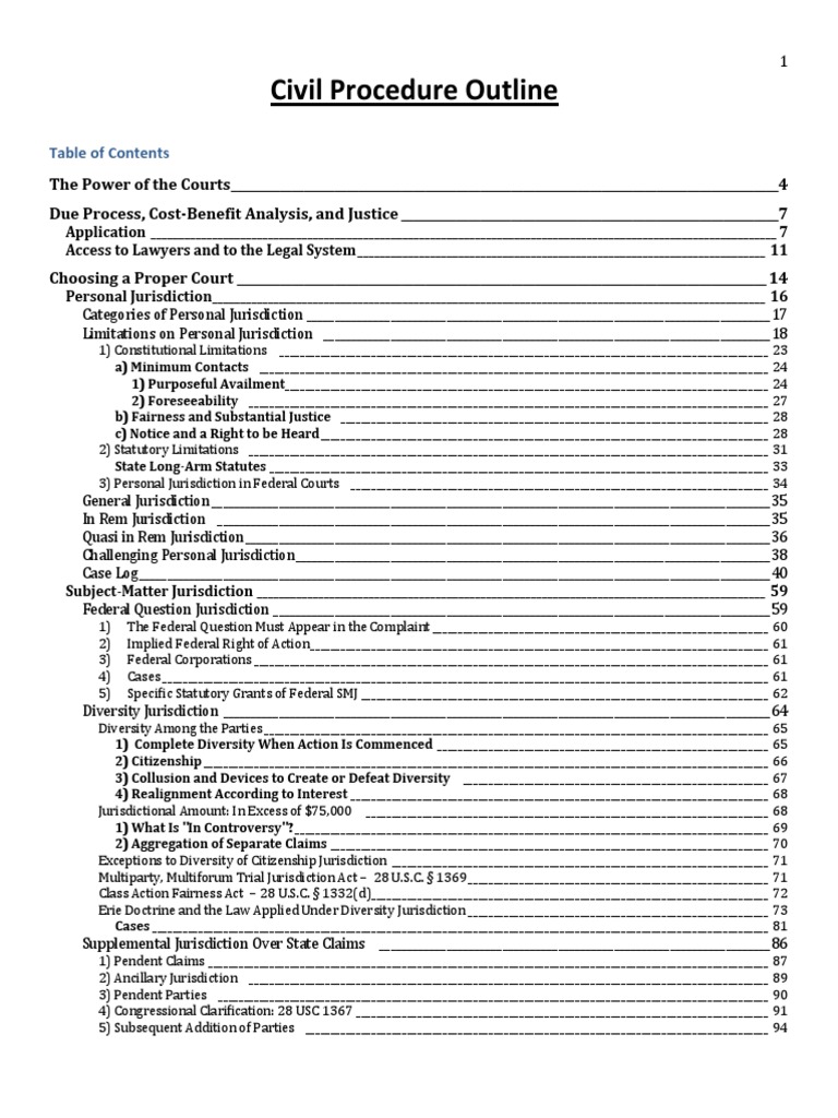 Civil Procedure Outline | Diversity Jurisdiction | Discovery (Law)