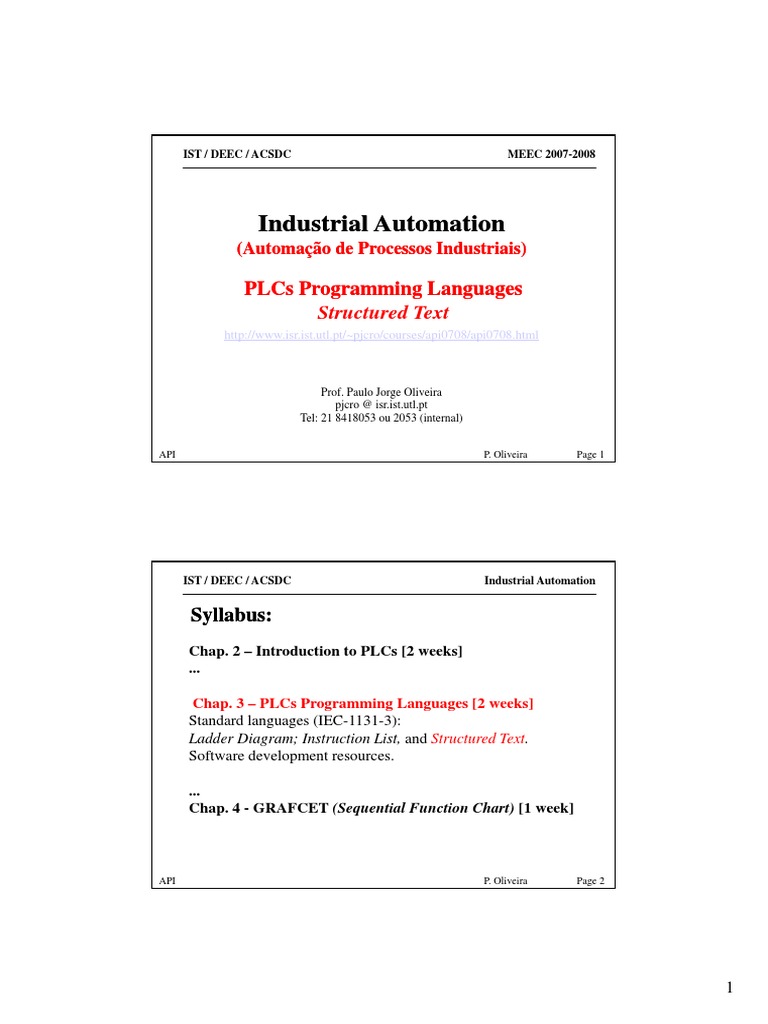 Industrial Automation Industrial Automation: Plcs Programming Languages Plcs Programming ...