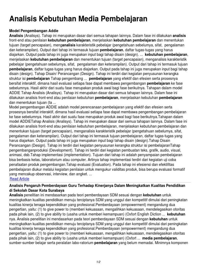 Analisis Kebutuhan Media Pembelajaran | PDF